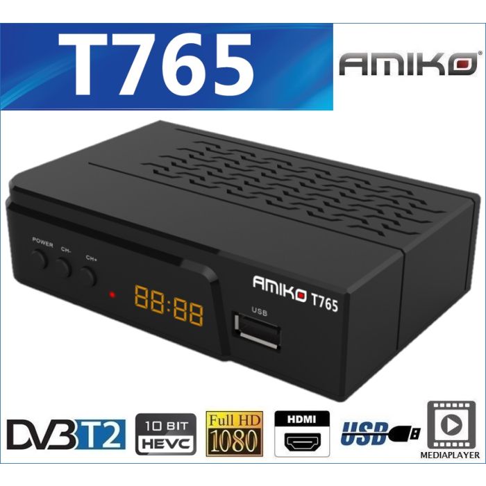 AMIKO T765 Terrestre DVB-T2 FULL HD H.265 HEVC 10 bit - DECODER