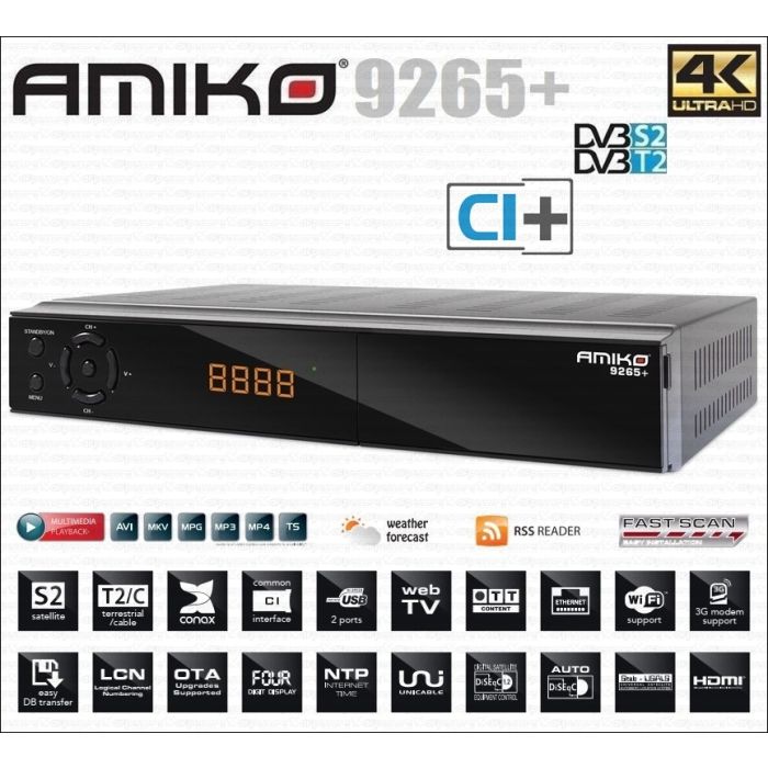 Decoder Amiko 9265+ Combo 4K UHD S2+T2/C H.265 Slot Common Interface